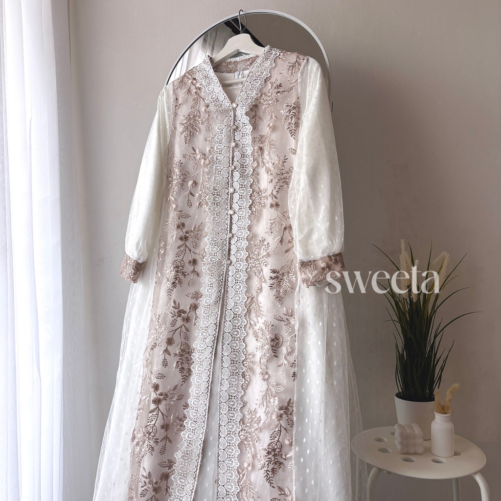 Jual SWEETA | Gamis Lace Maxi 2 in 1 Tile | Brokat Full Bordir | LD 105 ...