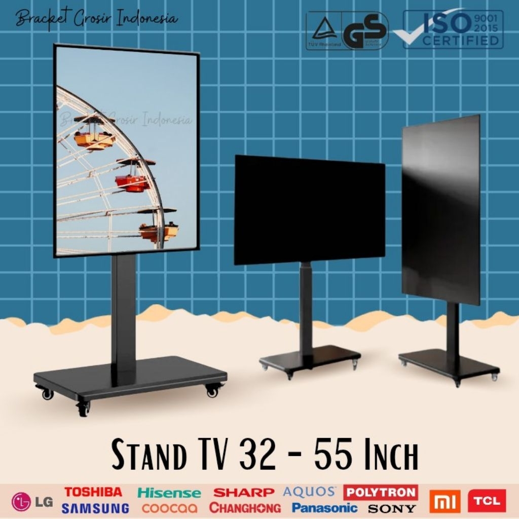 Jual LED TV Bracket standing roda rotate 90 ° Stand floor TV rotasi 32 ...