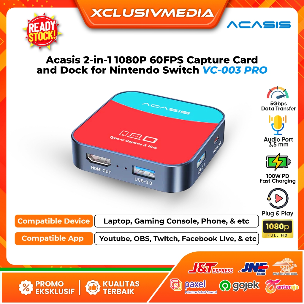 Jual Acasis 2-in-1 1080P 60FPS Video Capture Card and Charging Dock for ...