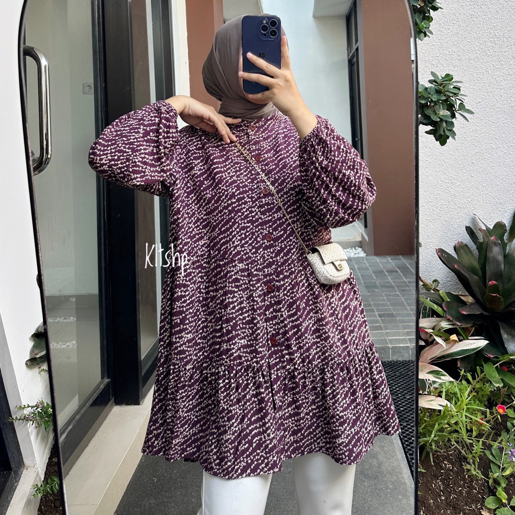 Jual TIFANY BLOUSE RAYON MOTIF BUNGA LENGAN BALON Baju Motif Rempel ...