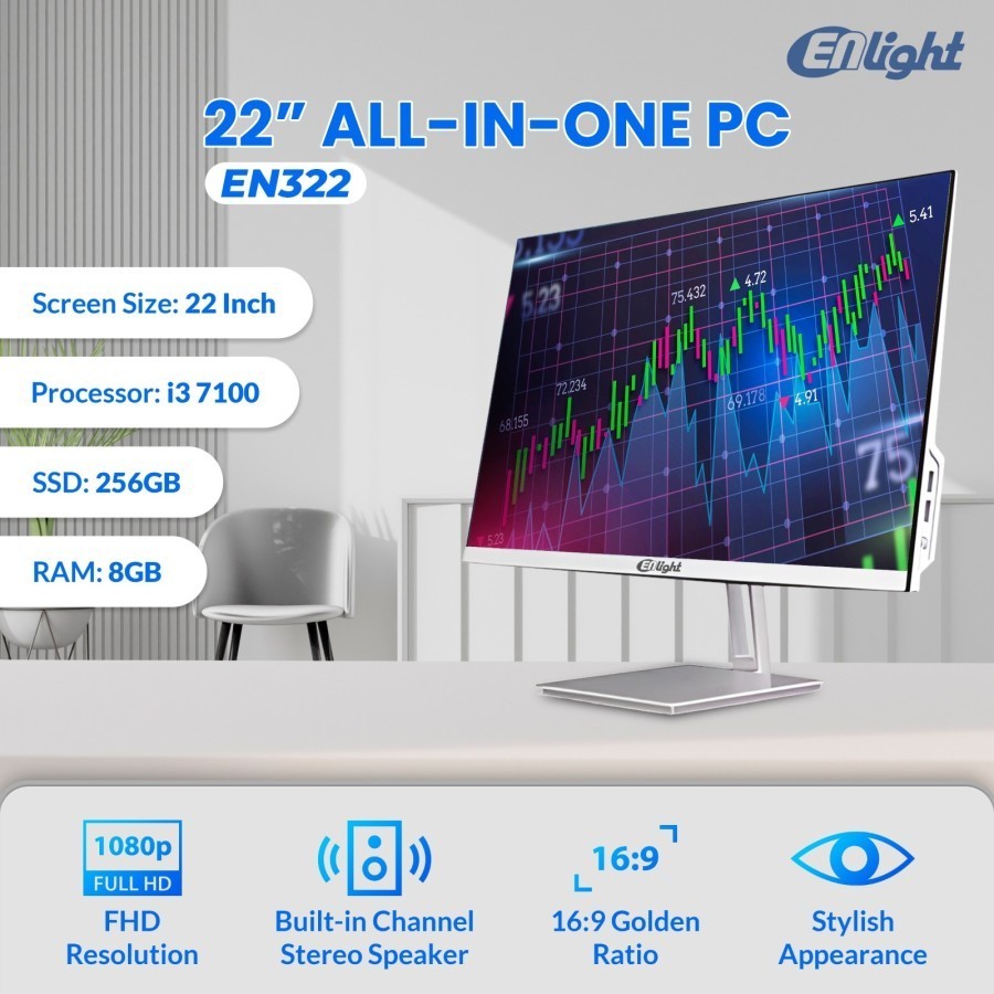 Jual PC ALL IN ONE ENLIGHT PC EN322 Intel I3 7100 RAM 8GB 256GB SSD FHD ...