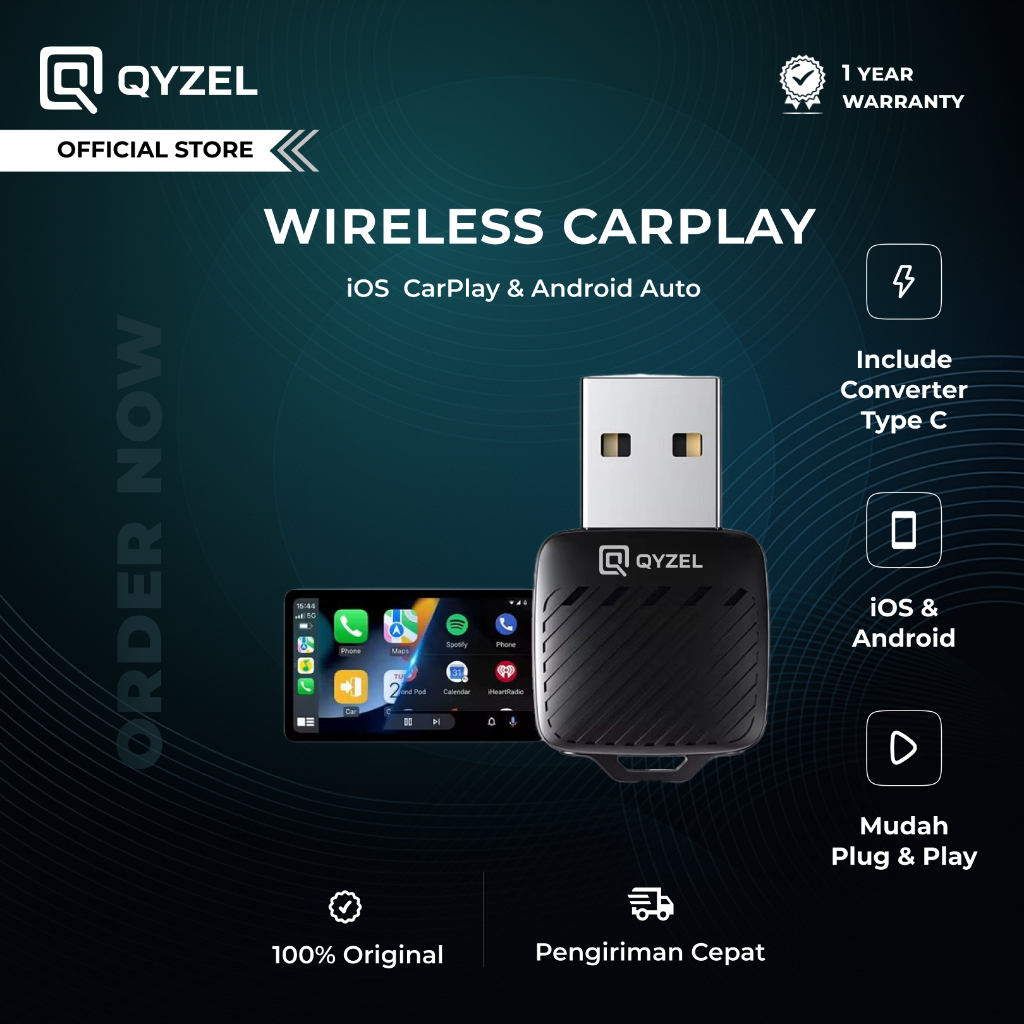 Jual QYZEL K1 Wireless iOS Apple Carplay Android Auto Adapter 2 In 1 ...