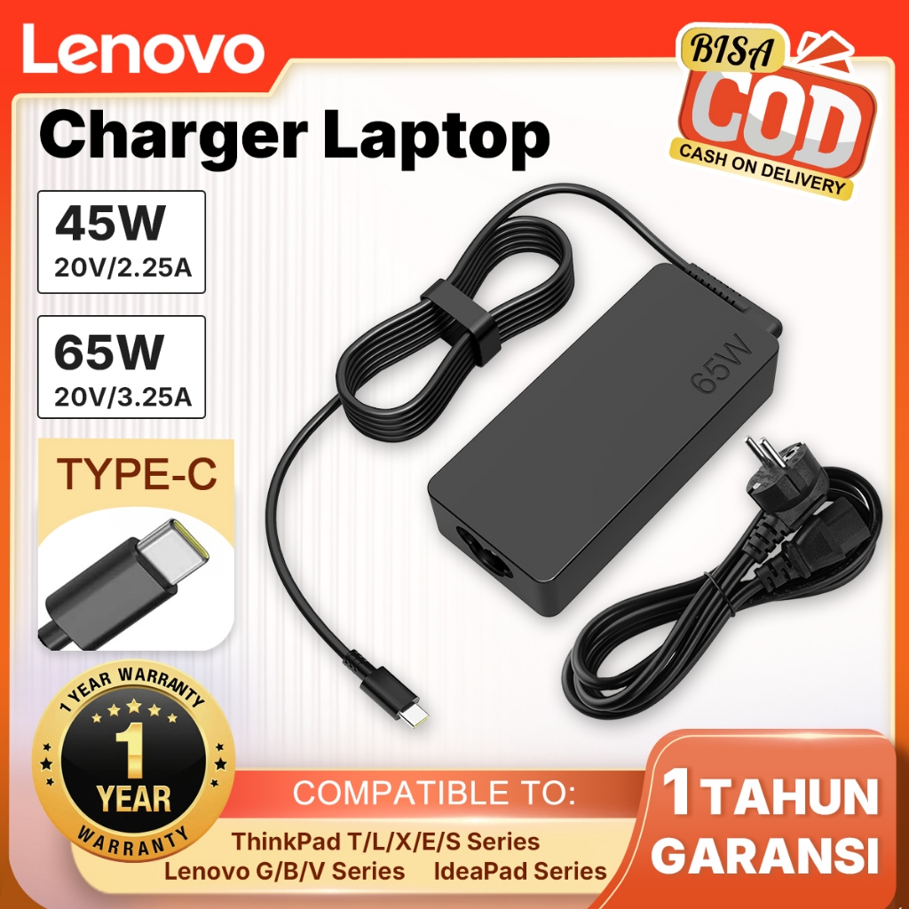 Jual [Garansi 1 T] Charger Laptop Lnvo Type C, Thnkpd T480s T580s T490 ...