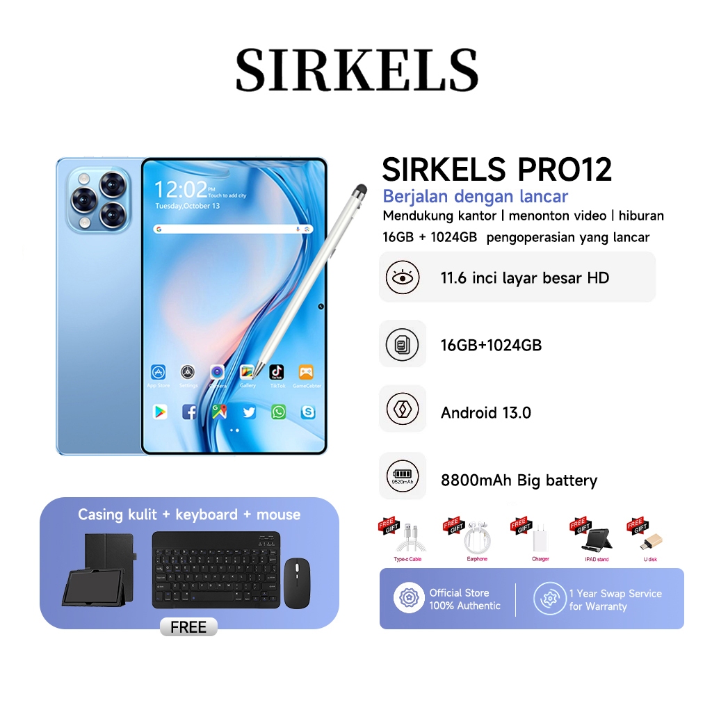 Jual [Free Keyboard + Mouse + Case]SIRKELS Tablet Pro12 | RAM 16GB ...