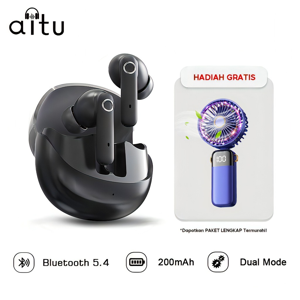 Jual [BUNDLING KIPAS PORTABLE] Aitu S12 TWS True Wireless Stereo ANC ...