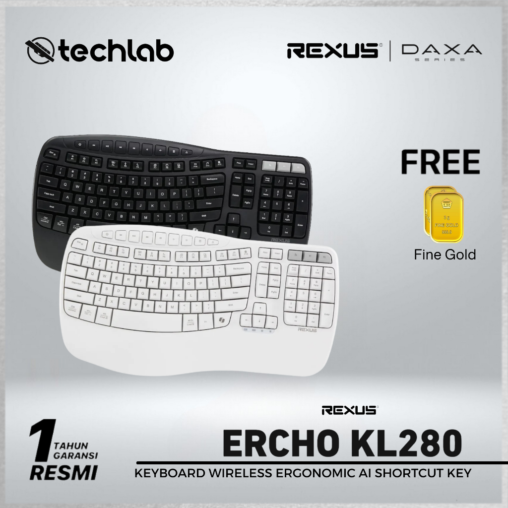 Jual Rexus Ercho KL280 / KL-280 Keyboard Wireless Ergonomic with AI ...