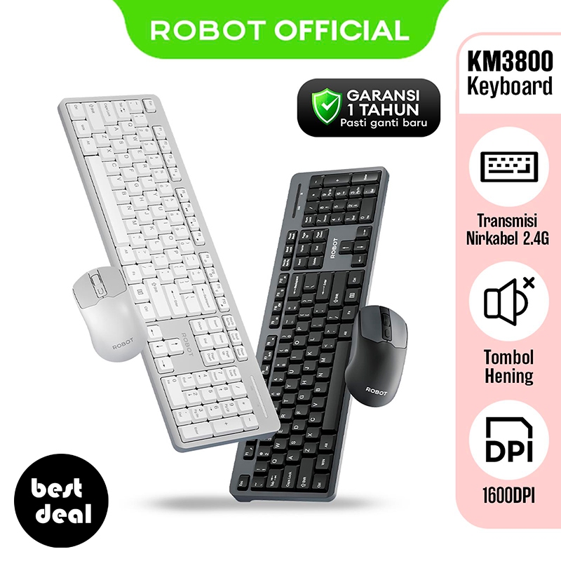 Jual ROBOT KM3800 Keyboard + Mouse Wireless Silent Click Komputer PC ...