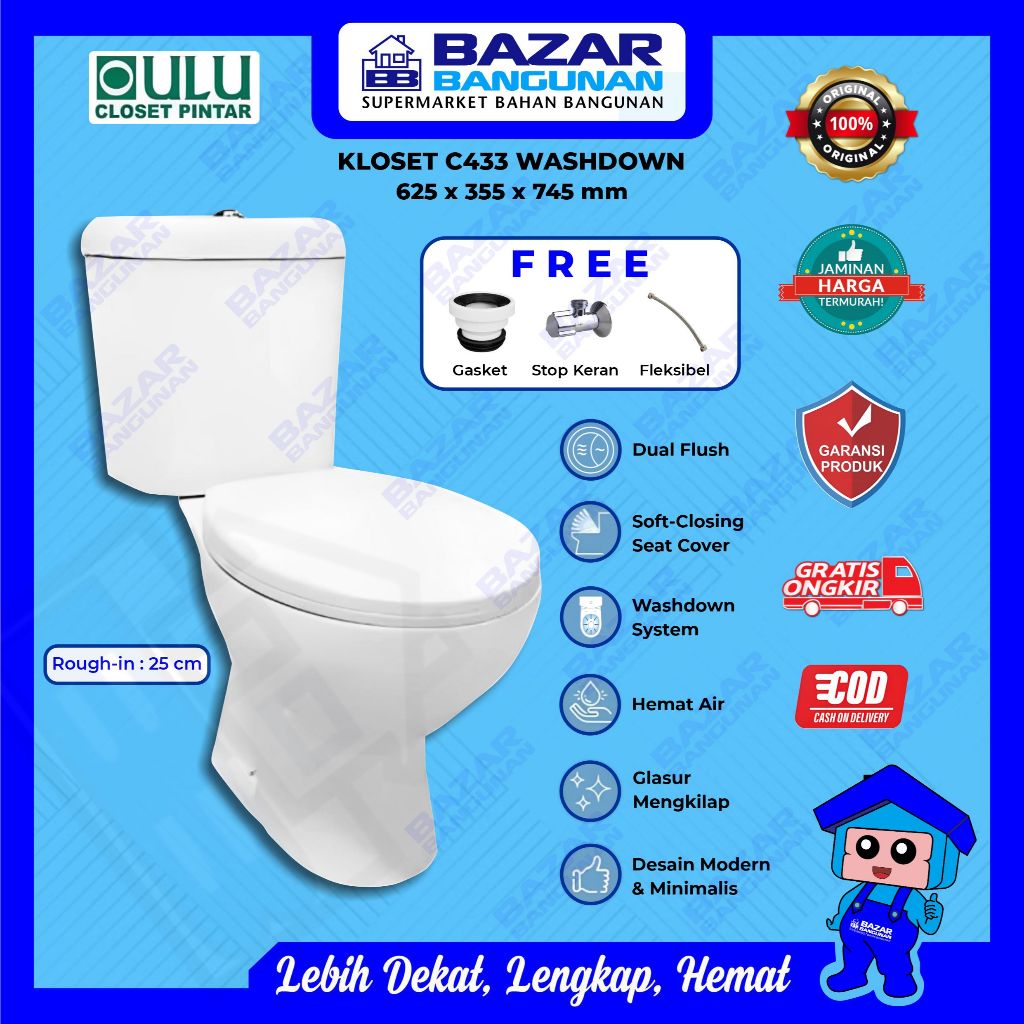 Jual Oulu - Closet Kloset Toilet Duduk C433 Two Piece Dual Flush Soft ...