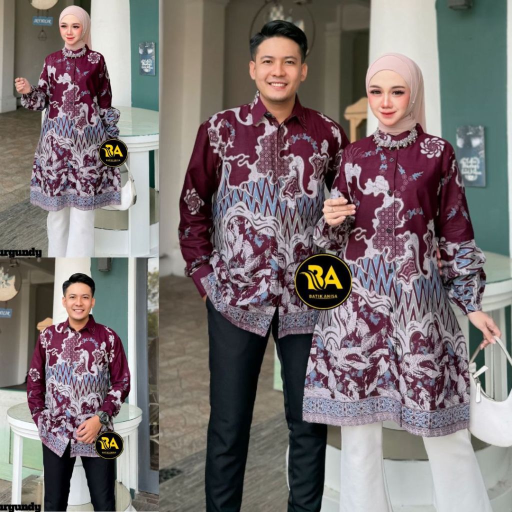 Jual Batik Tunik Couple Modern Set Pakaian Couple Kemeja Batik Panjang Premium Baju Batik Couple ...