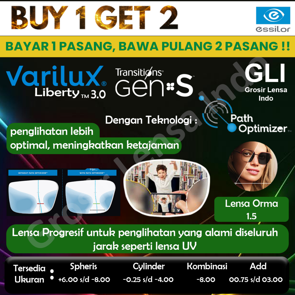 Jual Lensa Essilor Progresif VARILUX LIBERTY ORMA 1.5 TRANSITION GEN S ...