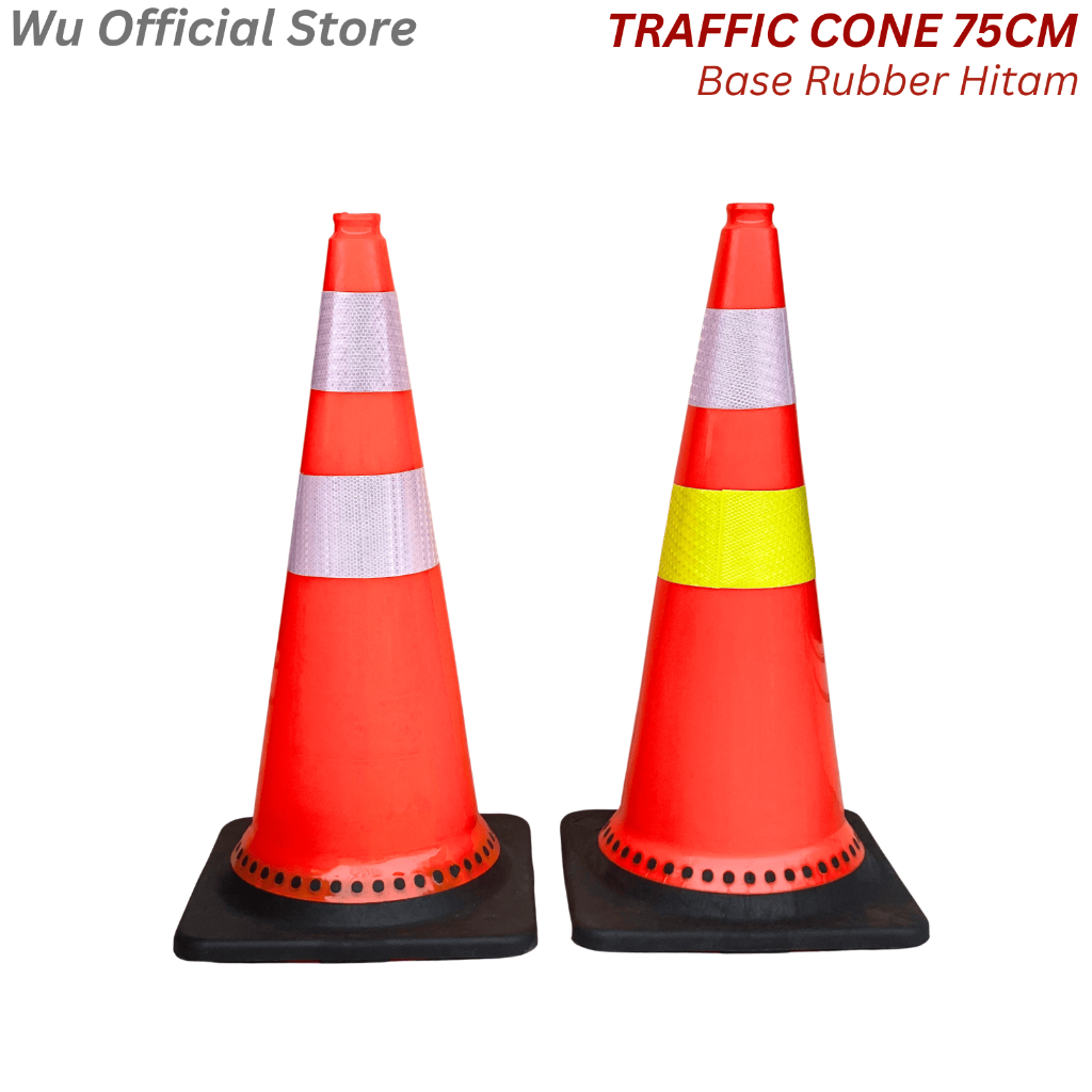 Jual Traffic Cone 75cm Base Rubber Hitam / Kerucut Pembatas Jalan ...