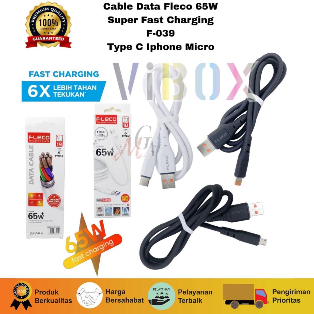 Jual MGA - Kabel Data Fleco 65watt F039 Micro Type C Lightning Fast Chargibg Kabel Charger Fleco ...