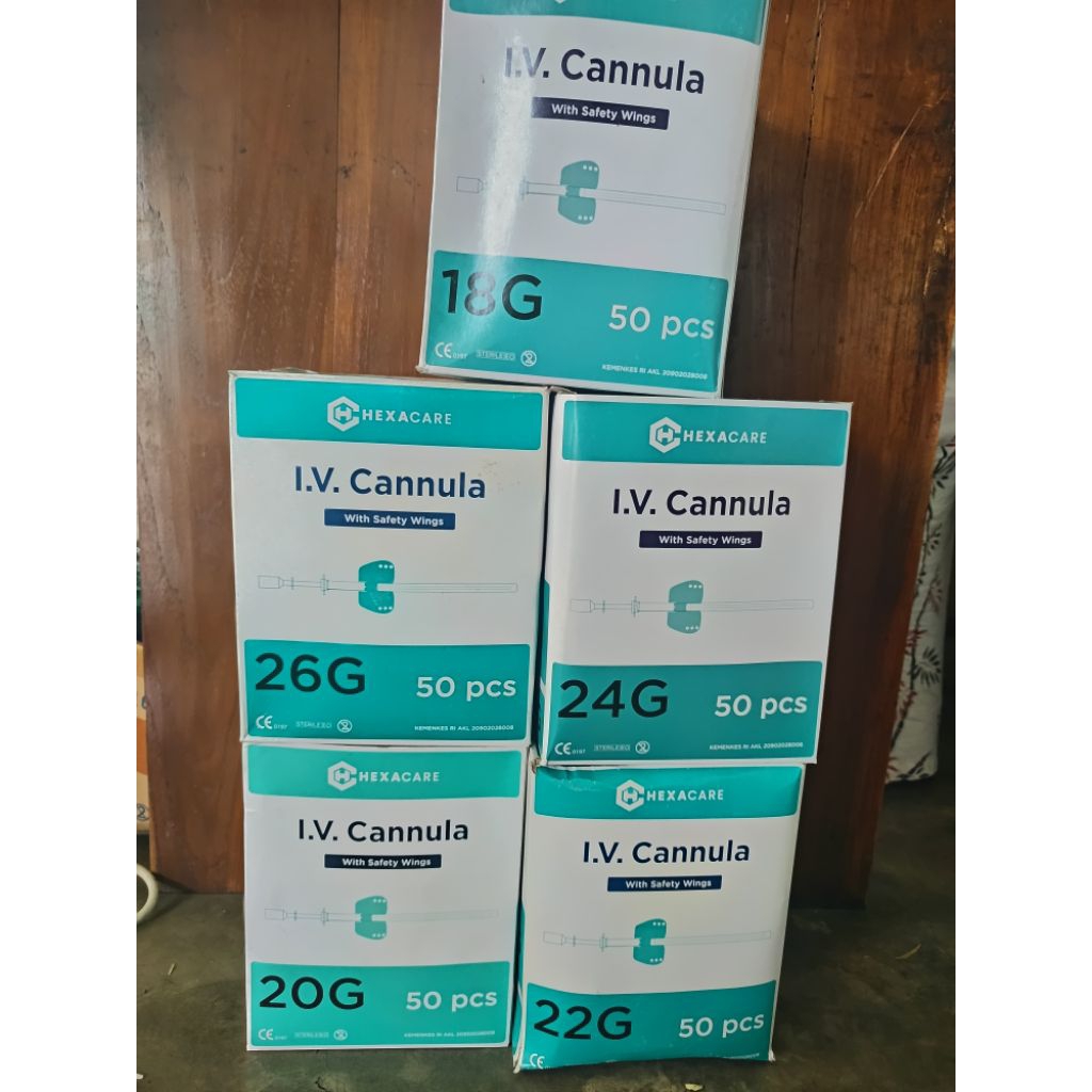 Jual IV Cannula Hexacare no 18G, 20G, 22G, 24g, 26G plus sayap 1bok isi ...