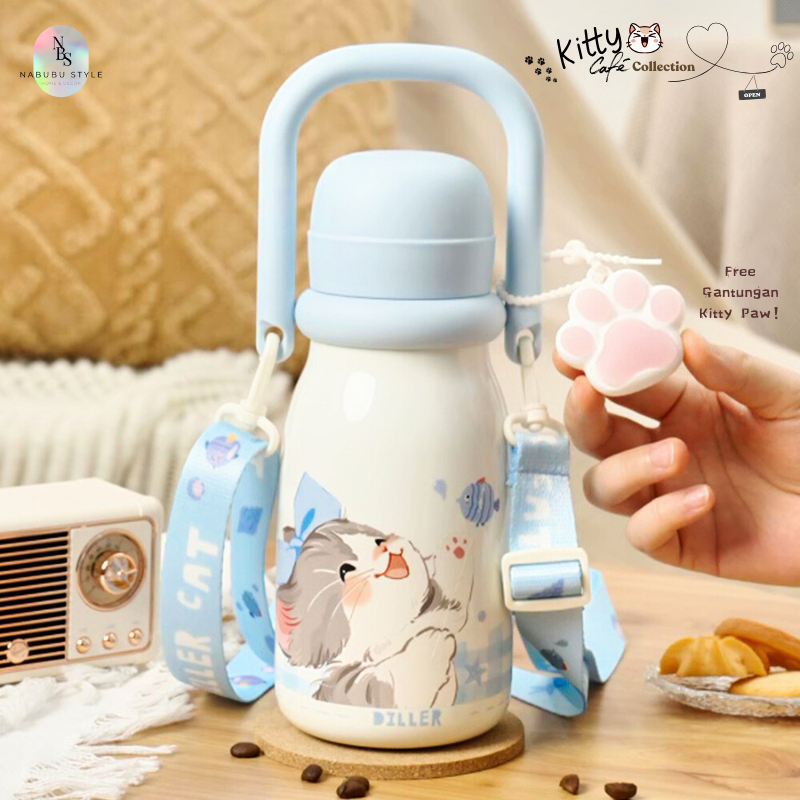 Jual [NABUBU] Tumbler Kitty Café Blue Sea 610ML Stainless 316 L Botol ...