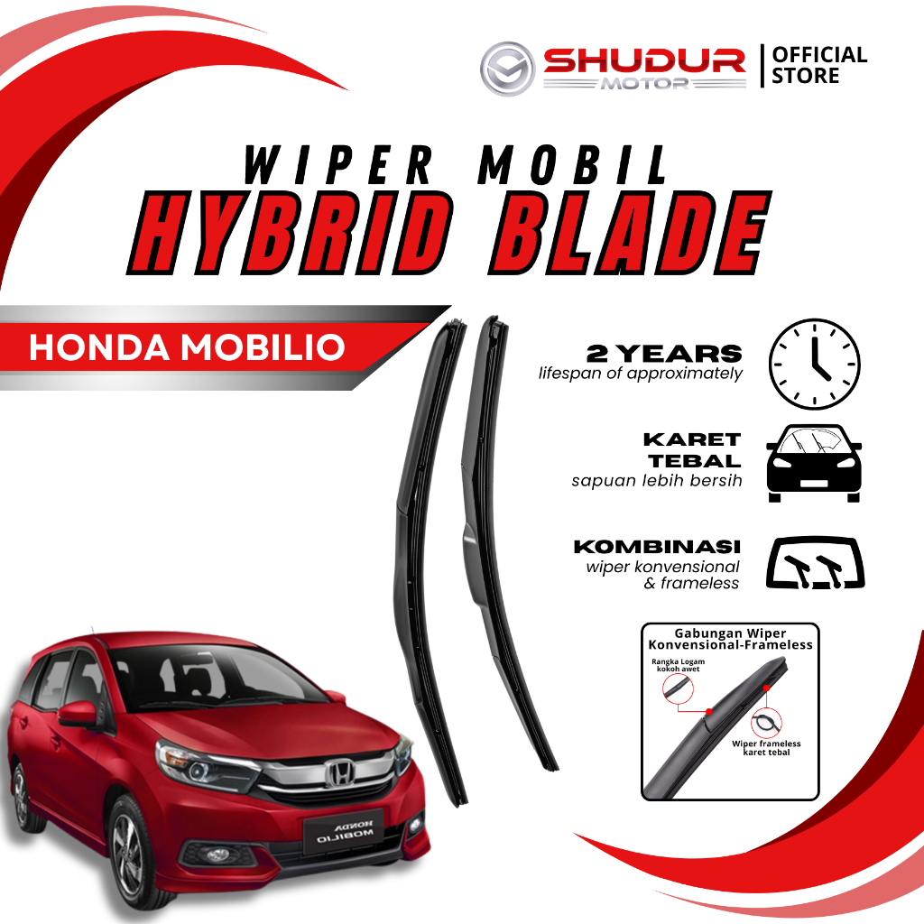 Jual Wiper Hybrid Blade Honda Mobilio Model Hybrid 1 Set Kiri dan Kanan ...
