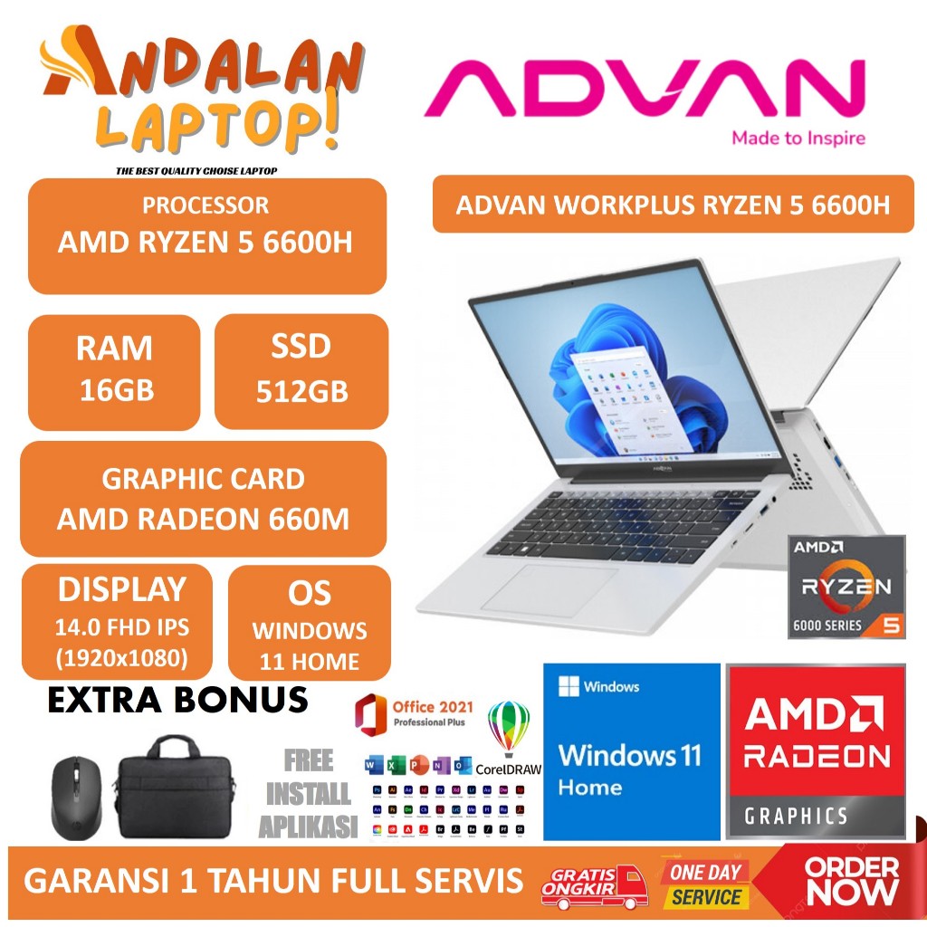 Jual ADVAN Workplus Ryzen 5 6600H Laptop 14” FHD IPS, RAM 16GB, SSD ...