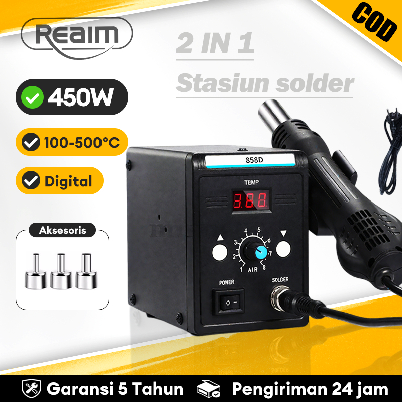 Jual REAIM Solder Station Digital 8586D Stasiun solder ulang 2 in 1 Hot ...