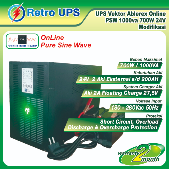 Jual UPS Modifikasi Vektor Ablerex Online PSW 1000va 700W 24V Modif ...