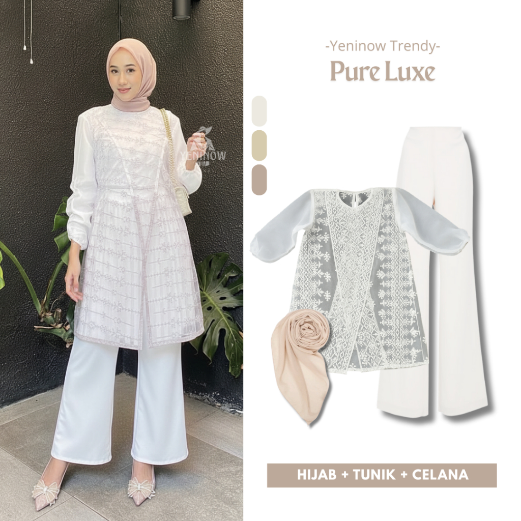Jual Pure Luxe One Set Brokat 3in1 Elegan (Outer Tunik Silang, Celana ...