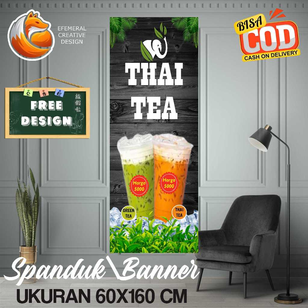 Jual SPANDUK BANNER 60X160 CM THAITEA FREE DESIGN | Shopee Indonesia
