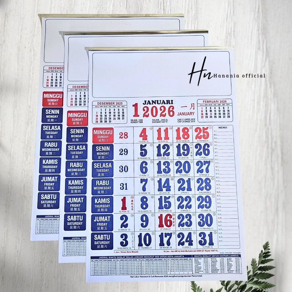 Jual KALENDER KERJA TAHUN 2026 MEDIUM 32 X 48 CHINA UMUM/ KALENDER ...