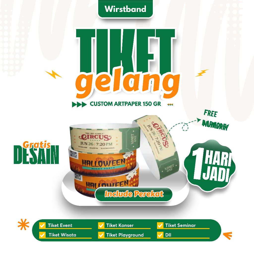 Jual TIKET GELANG CUSTOM EVENT WAHANA KONSER TIKET GELANG WRISTBAND ...