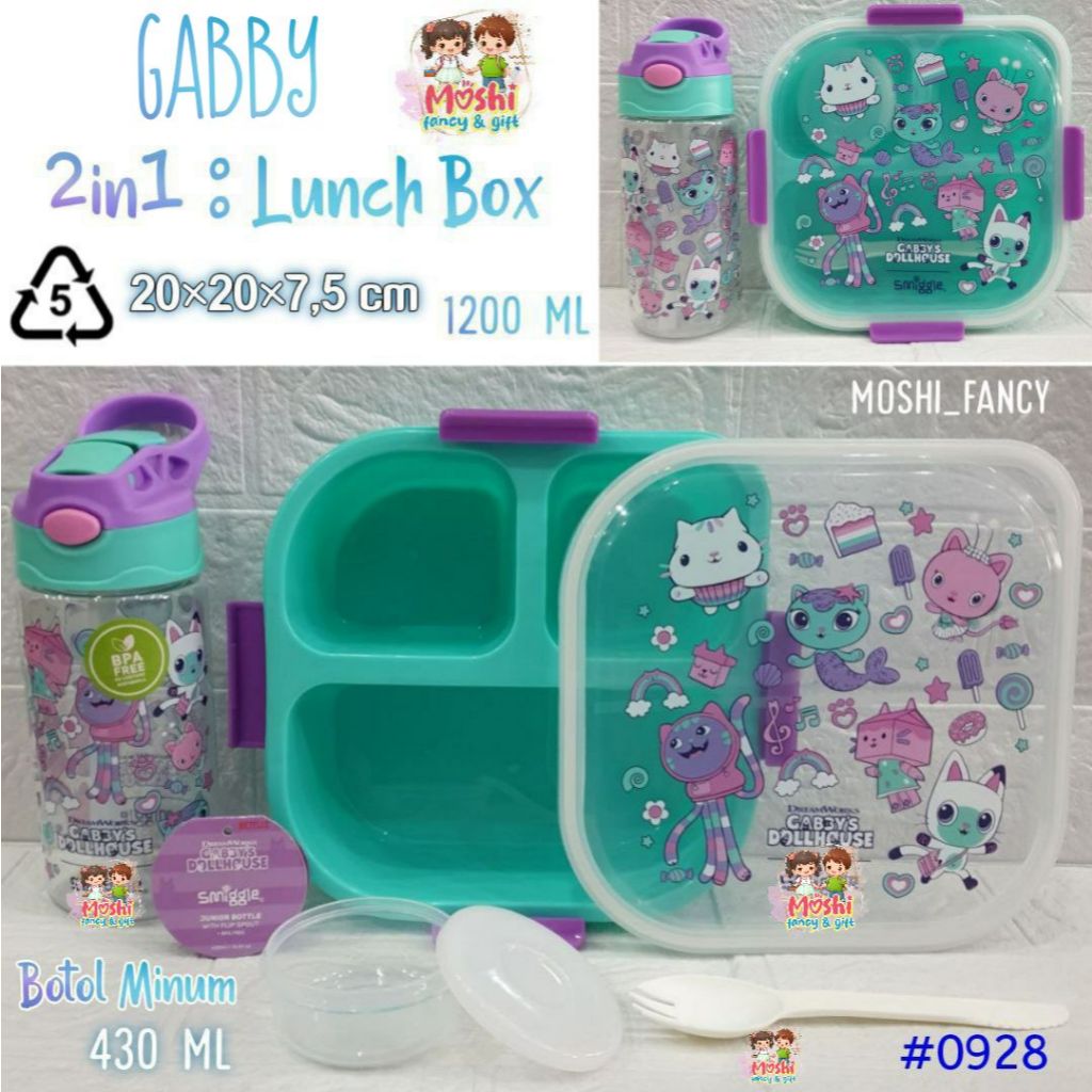 Jual Lunch Box 2in1 Motif Gabby Dolls / Lunch Box dan Botol Minum 2in1 ...
