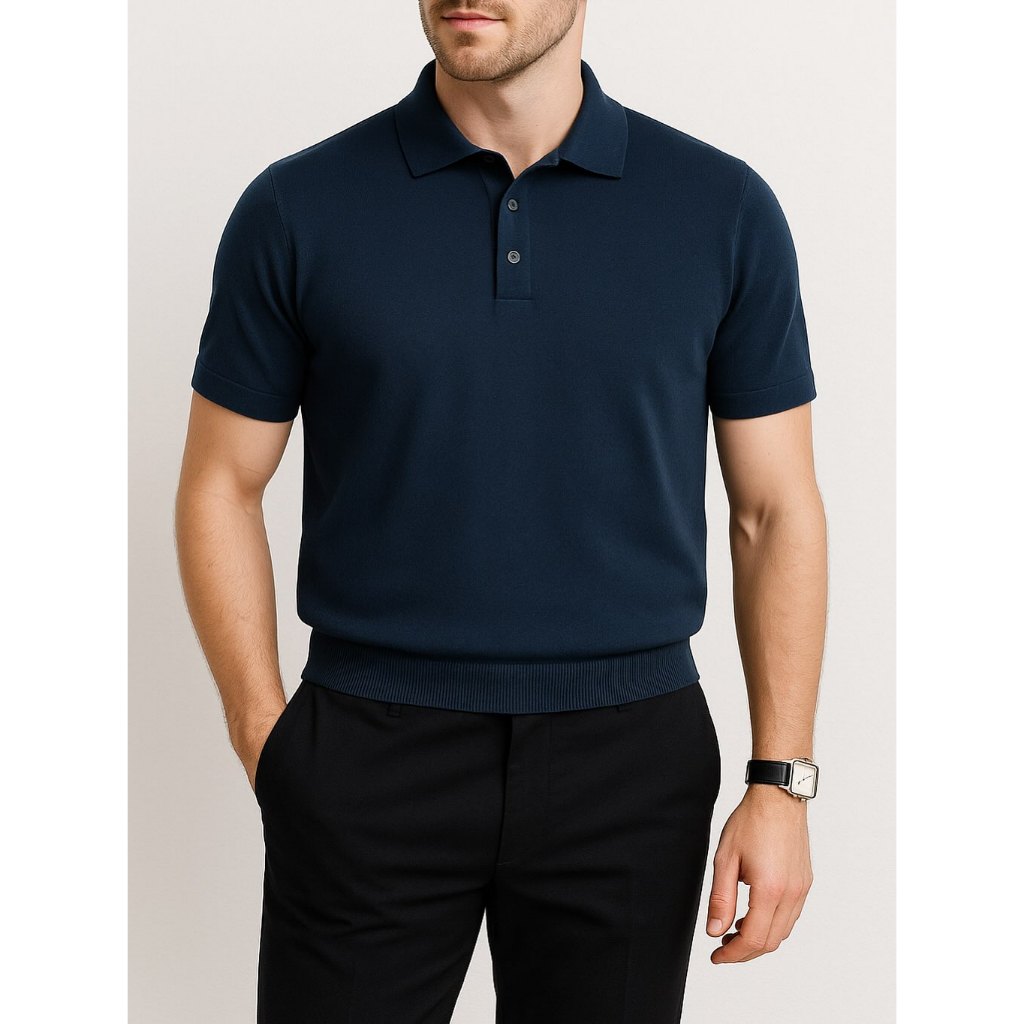 Jual POLHAM MEN SLIM FIT BODY KNIT POLO SHIRT - NAVY BLUE (L) | Shopee ...