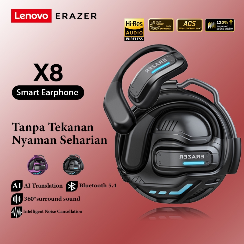 Jual Lenovo ERAZER X8 Earhook Bluetooth 5.4 TWS Open Ear OWS Desain ...