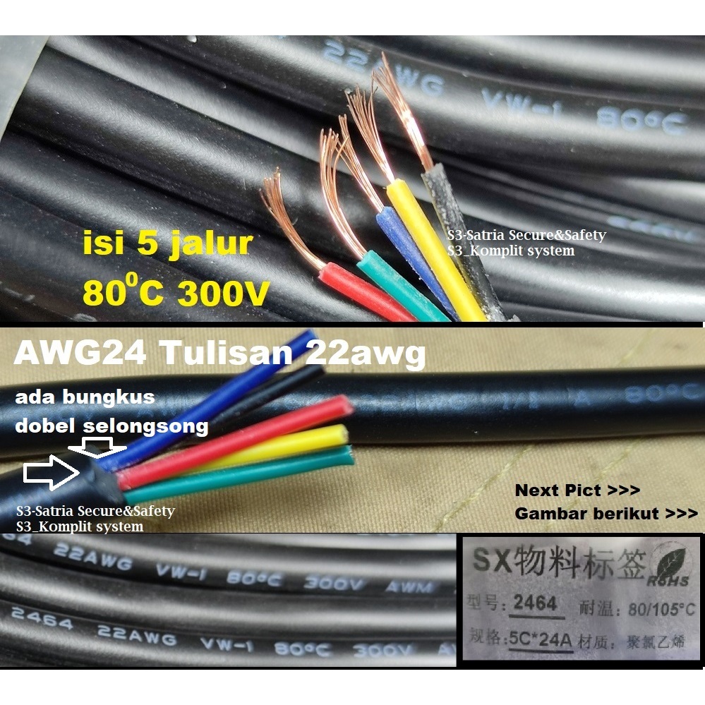 Jual 5 jalur Kabel AWG24 awg22 ada bungkus dobel selongsong double ...