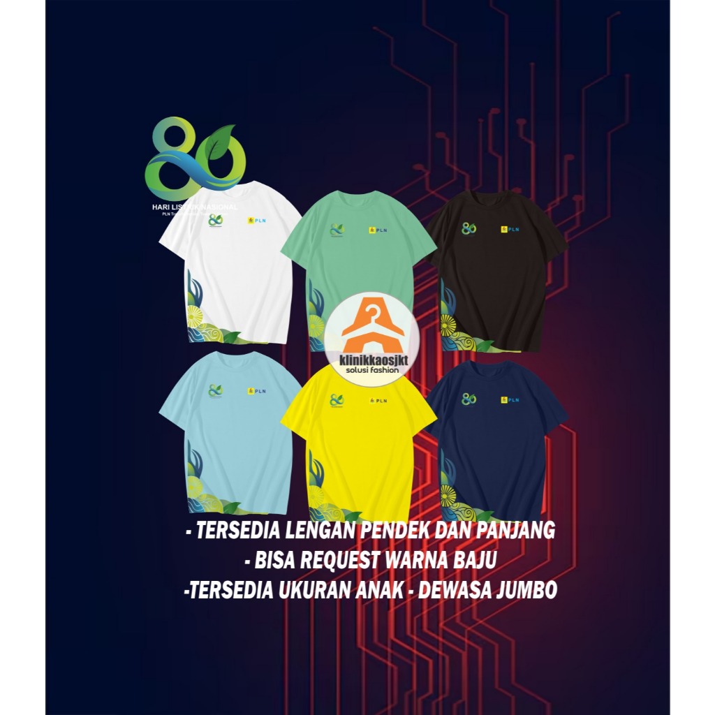Jual Kaos PLN Hut 80 Ultah BUMN Listrik Negara - Baju Hut PLN 80 Dewasa ...