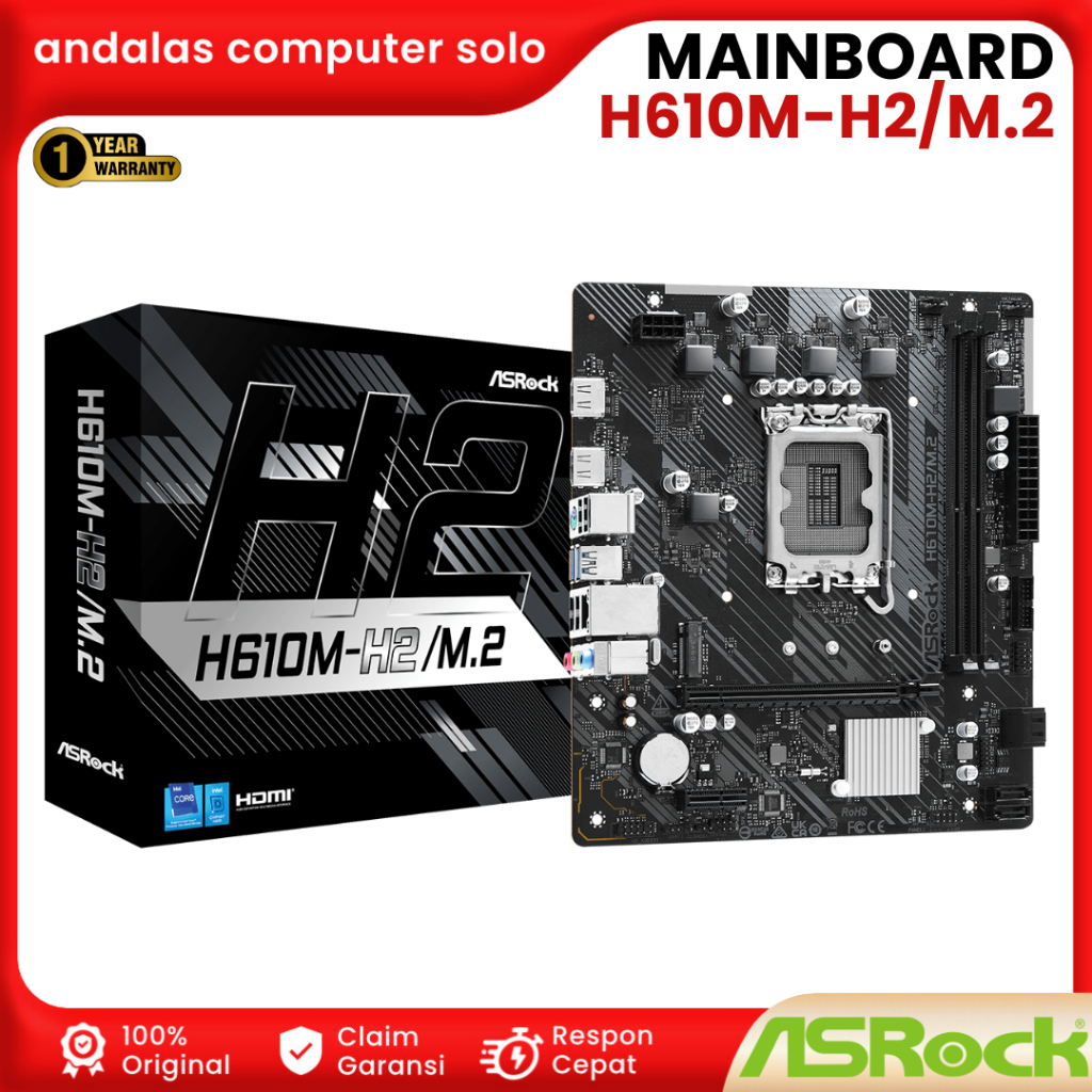 Jual MOTHERBOARD MOBO ASROCK H610M-H2/M.2 DDR4 M-ATX INTEL LGA1700 ...