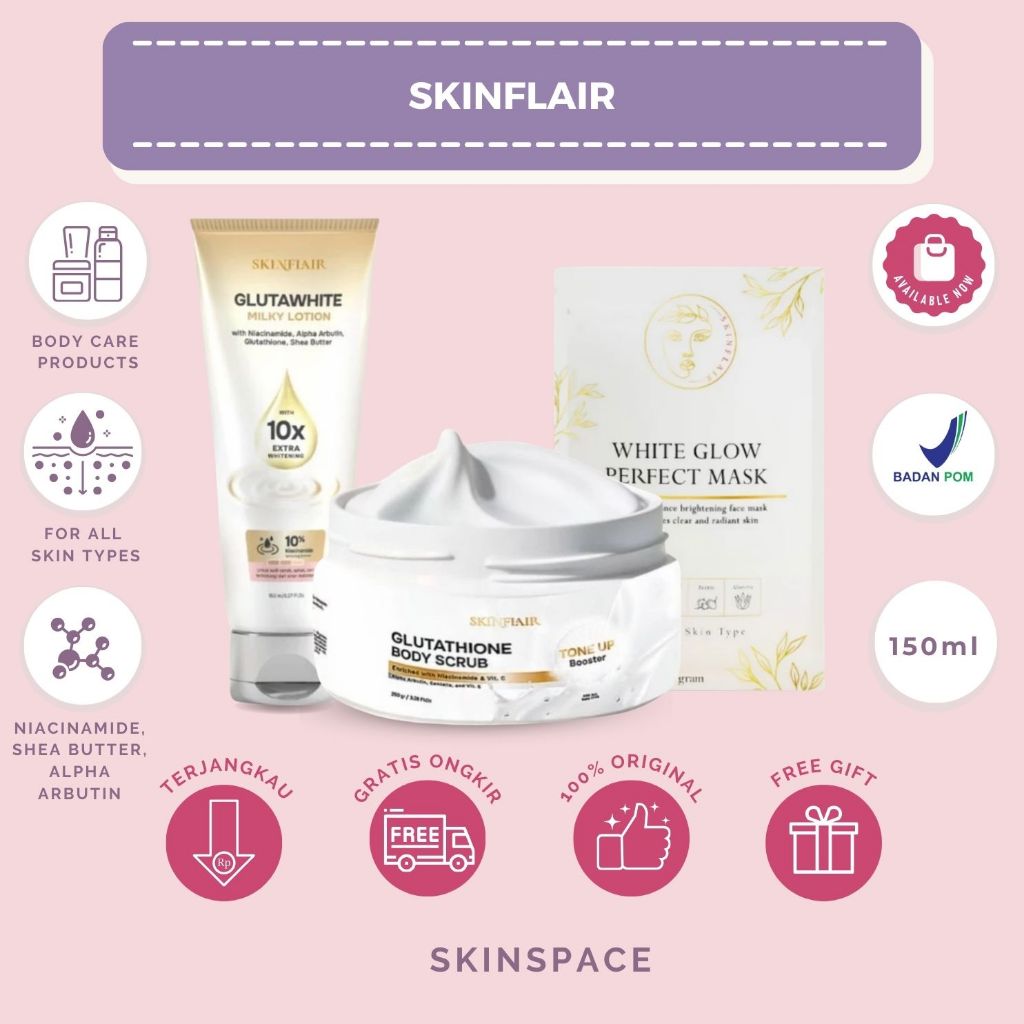 Jual SKINFLAIR Glutawhite Milky Lotion / Mask White Glow Perfect Mask ...