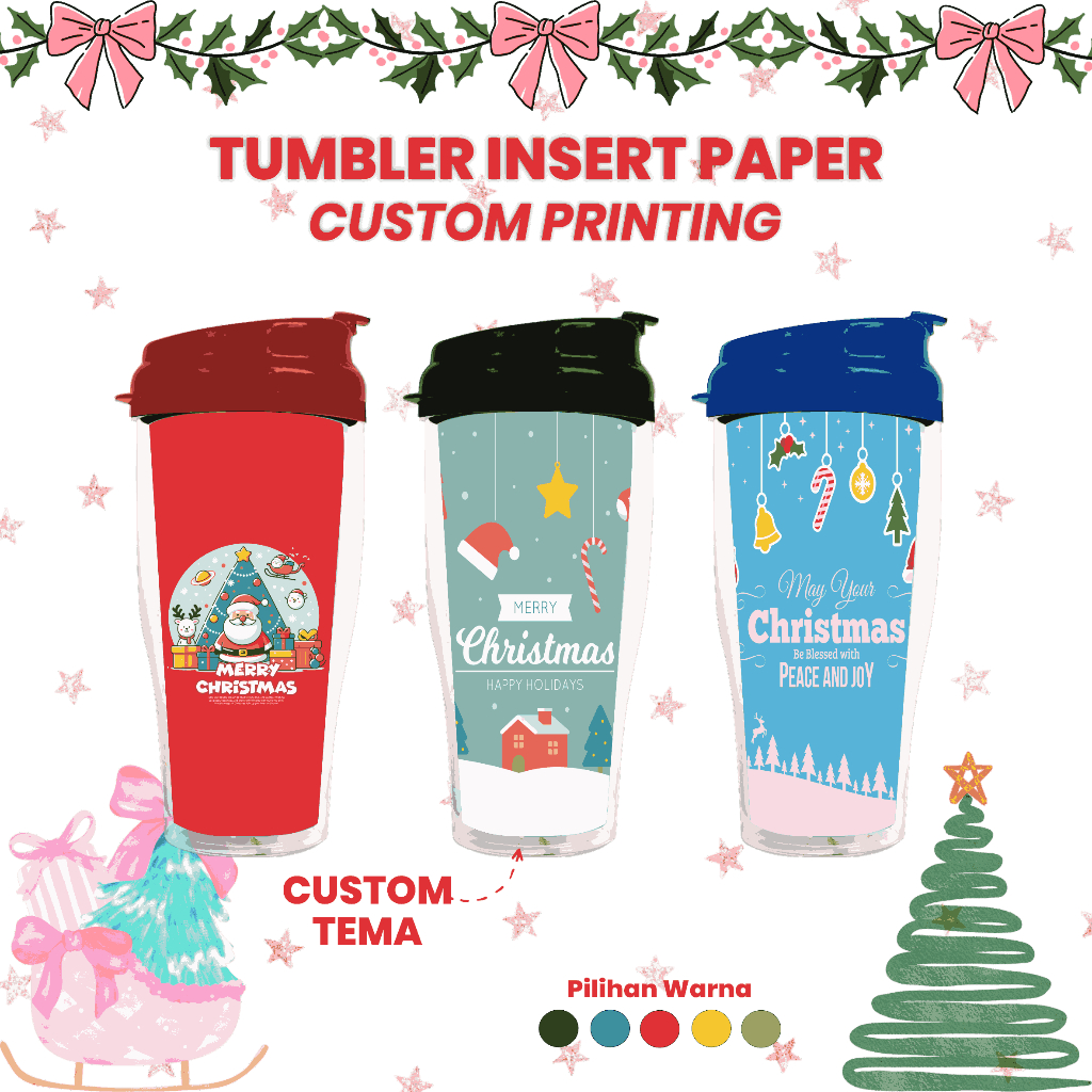 Jual Areefah Custom Tumbler Insert Paper Tema Natal 450ml / Bisa Cetak ...