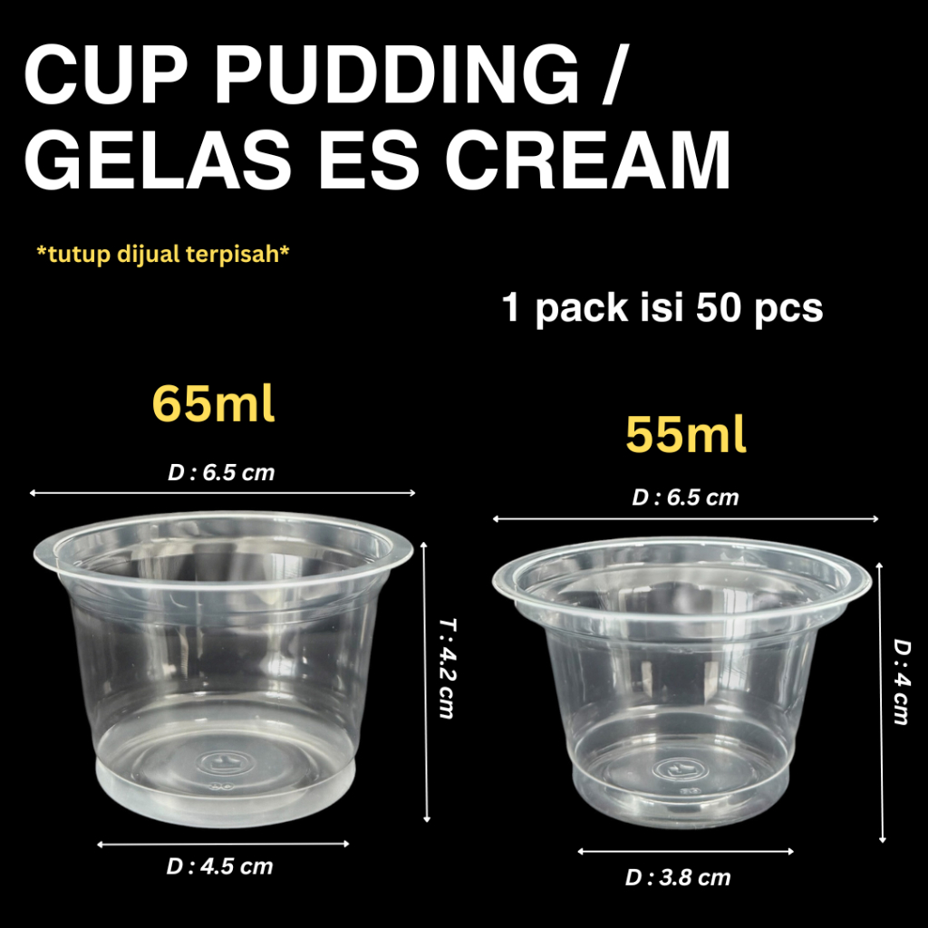 Jual (ISI 50 PCS) Cup Pudding Plastik 55ml 65ml | Gelas Es Cream ...