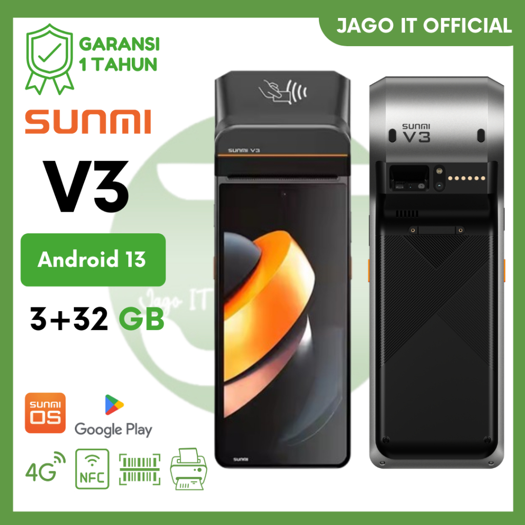 Jual Mesin Kasir Android Portable SUNMI V3 4G NFC 3+32 Bisa Print Label Stiker Support Google ...