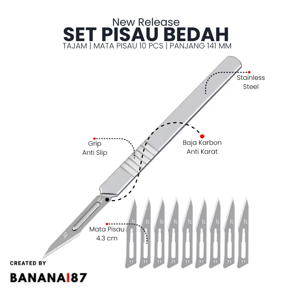 Jual Pisau Bedah Scalpel Surgical Blades Number 11 Set 10 Pcs Plus ...