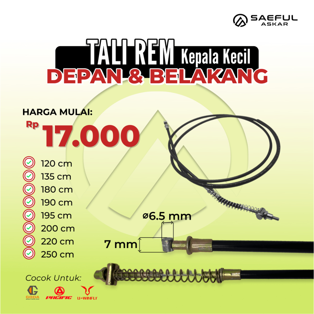 Jual Tali Rem Depan / Belakang Sepeda Listrik Motor Listrik untuk merk ...