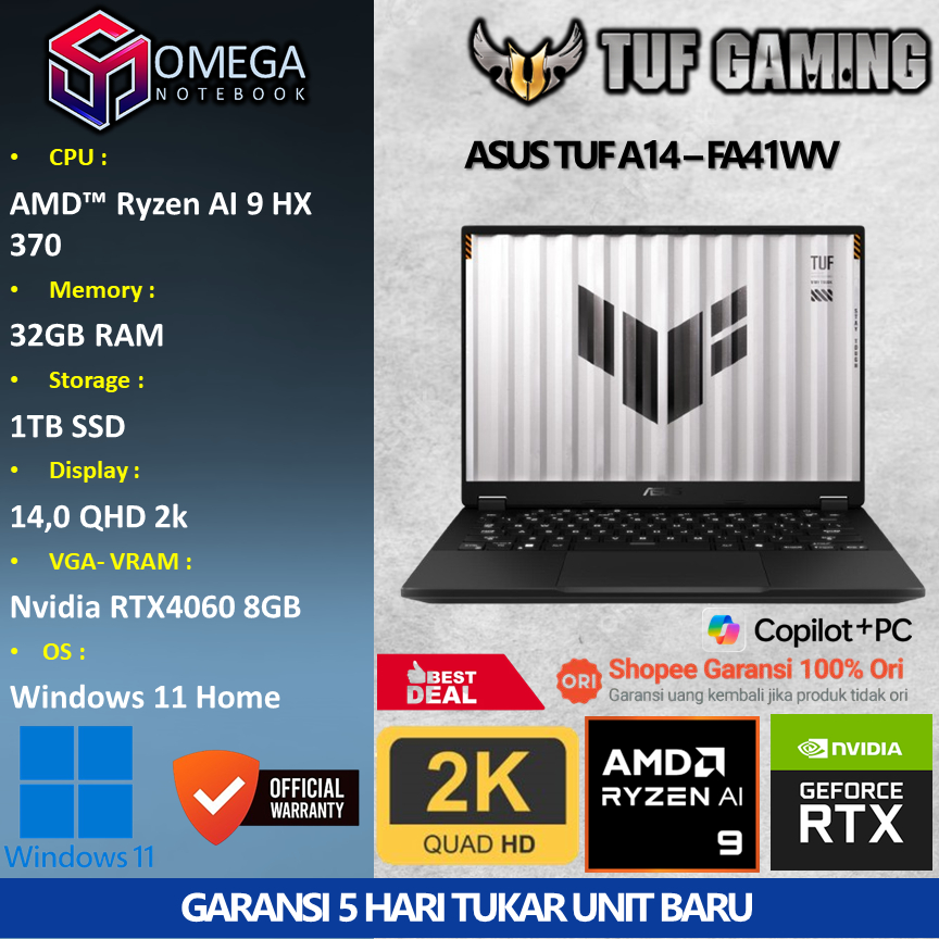 Jual ASUS TUF A14 FA401WV Ryzen AI 9 HX 370 32GB RTX4060 8GB 14,0 QHD ...