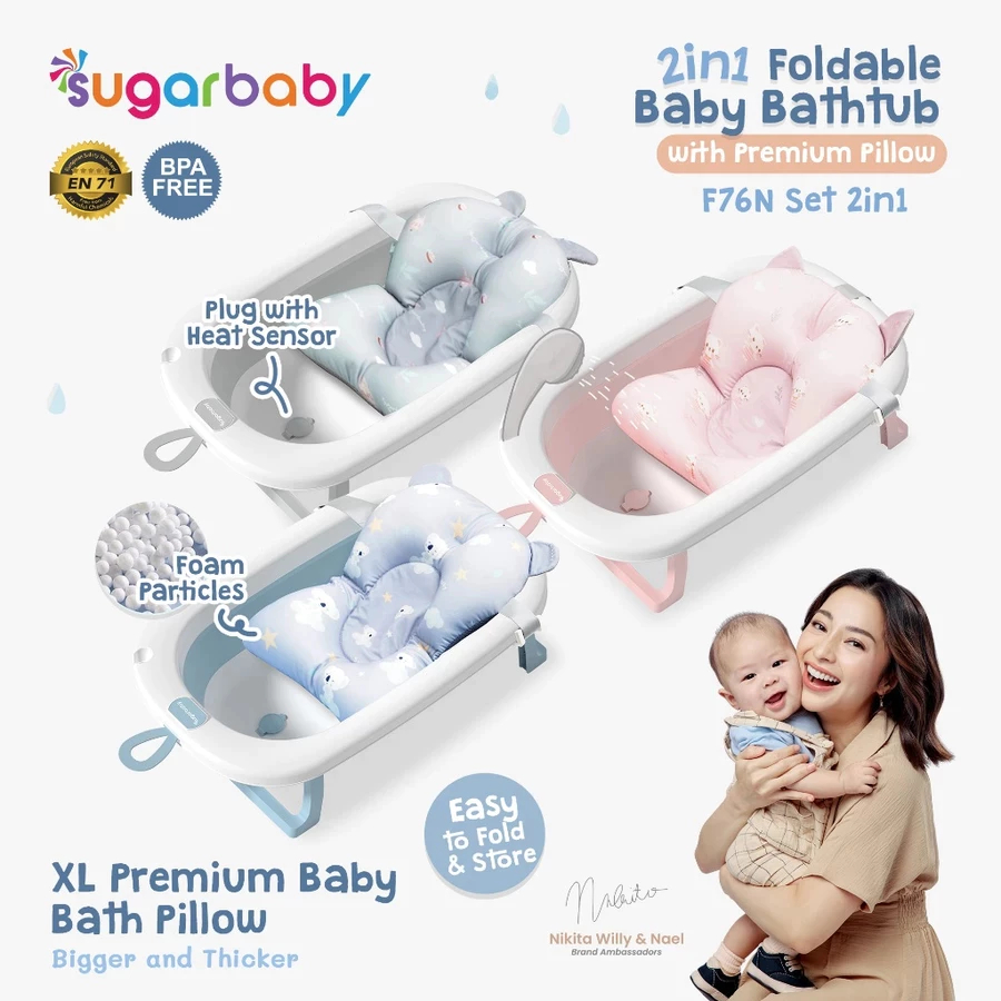 Jual Sugar Baby Bak Mandi Bayi F76N 2in1 Set Pillow | Foldable Baby ...