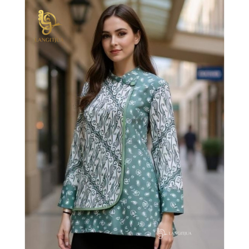 Jual LANGITJUA- Blus Iramaya 01- Atasan Baju Kerja Wanita Batik Cap Garutan Warna Pastel ...