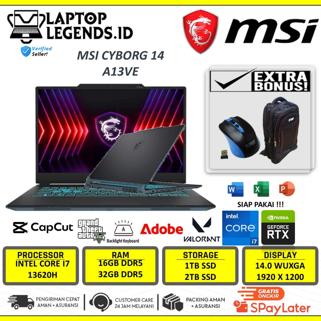 Jual Laptop MSI Cyborg 14 A13VE Intel Core i7 13620H 32GB 2TB RTX4050 ...