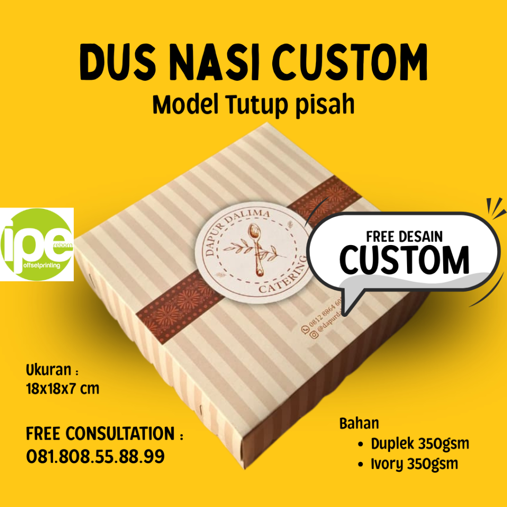 Jual Cetak Dus Nasi Custom, 18x18x7,5 cm. Bahan Duplek 350gram | Shopee ...
