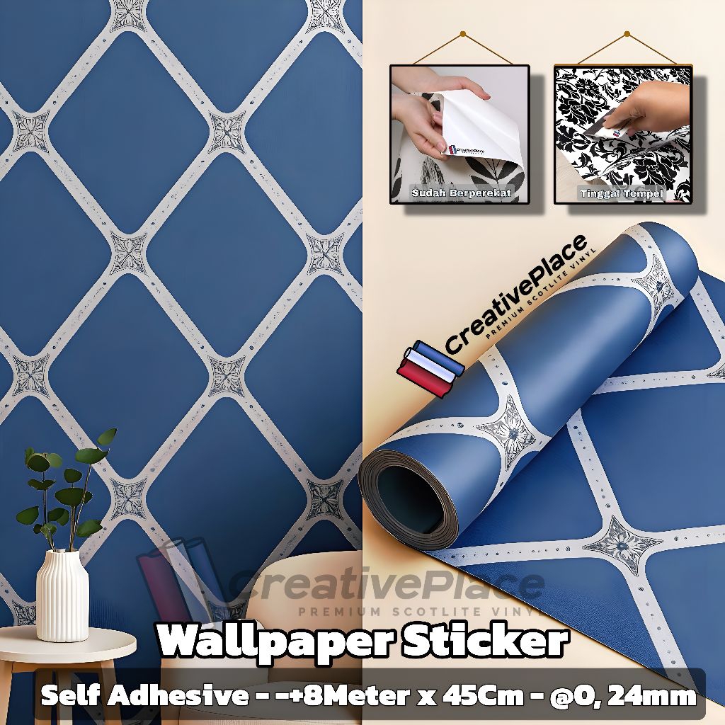 Jual Wallpaper Dinding Motif Segitiga Limas Navy Mewah Ukuran -+8 Meter ...