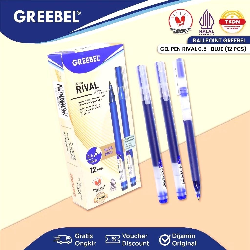 Jual Greebel Gel Pen Pulpen Pena Rival GP-502 0.5mm Tinta Biru 12pcs ...