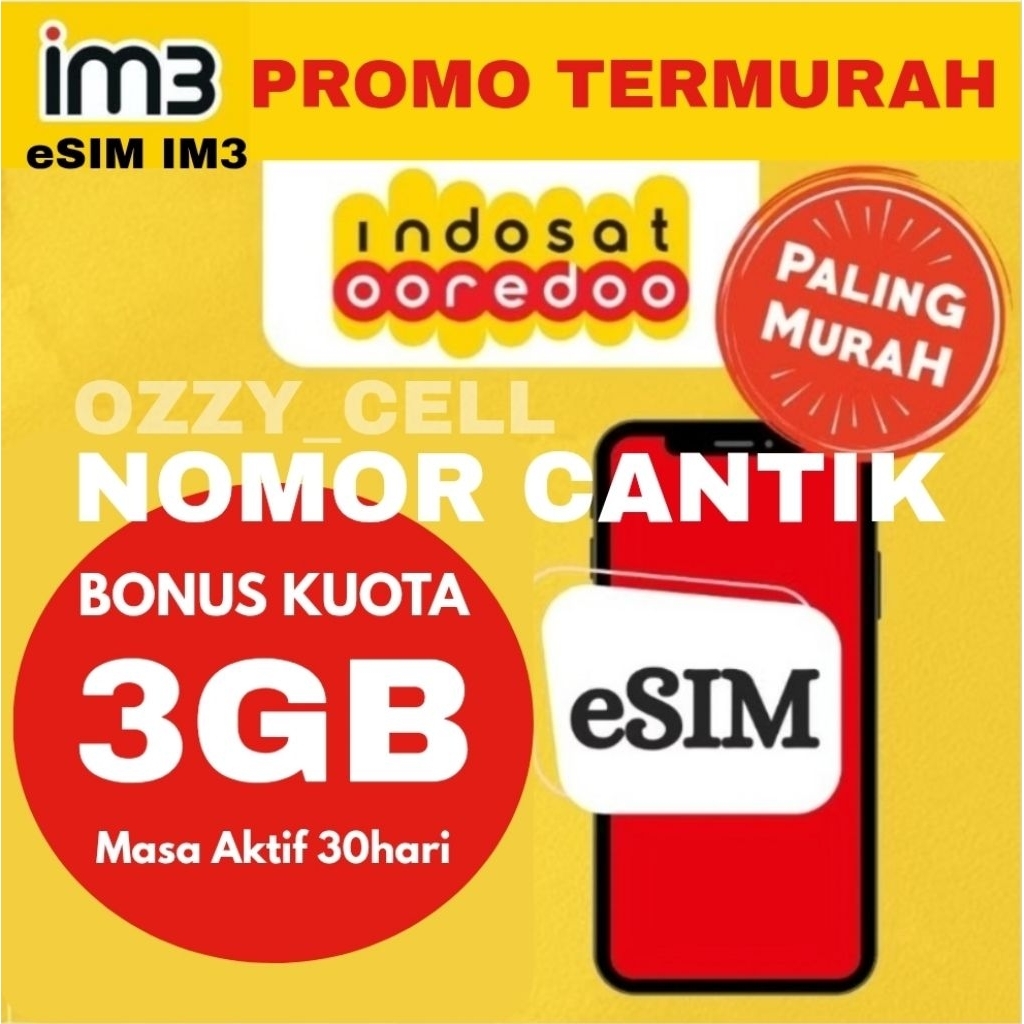 Jual e-SIM PERDANA INDOSAT PRABAYAR RESMI NOMOR CANTIK KUOTA 3GB|30hari ...