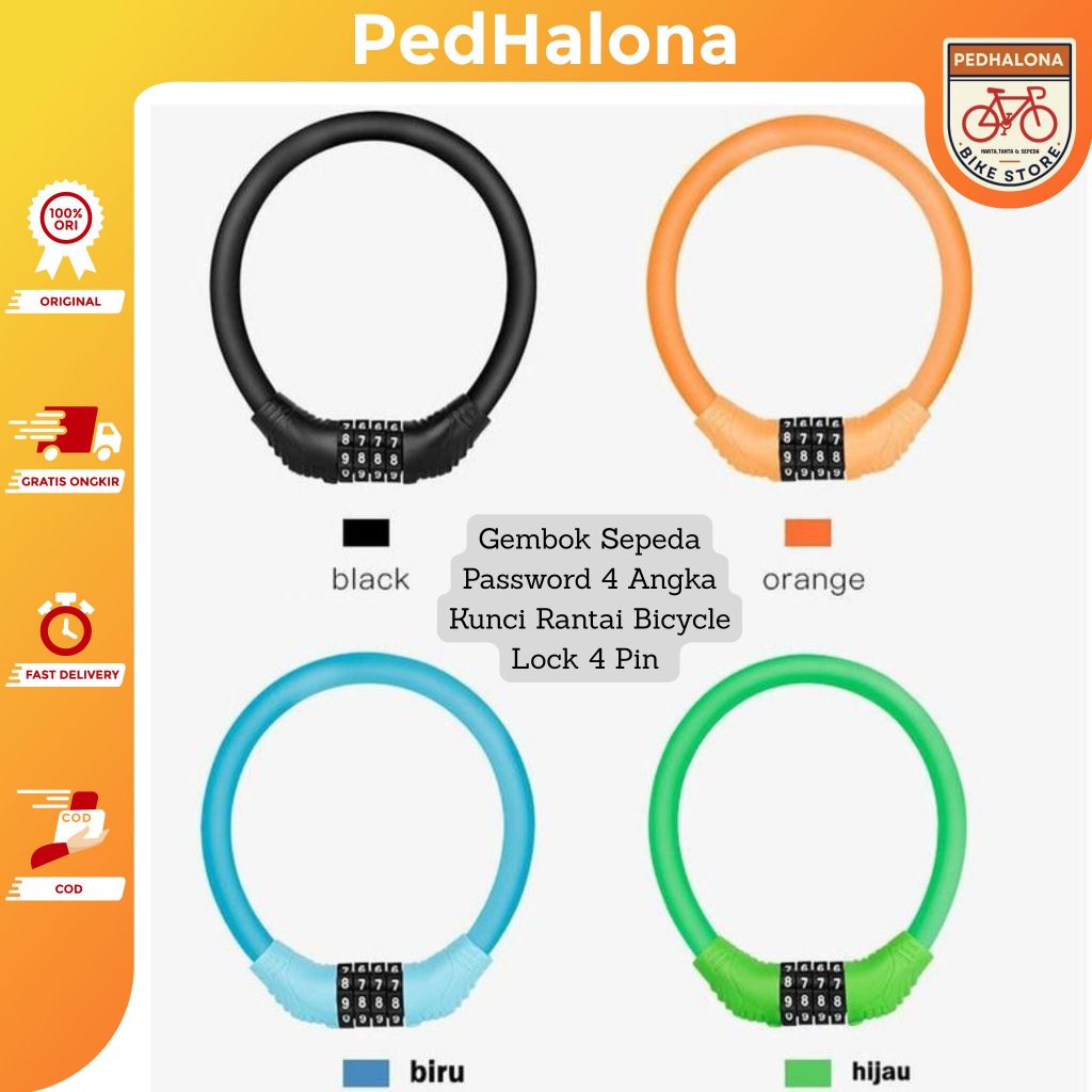 Jual Gembok Sepeda Password 4 angka Kunci Rantai Bicycle Lock 4 Pin ...