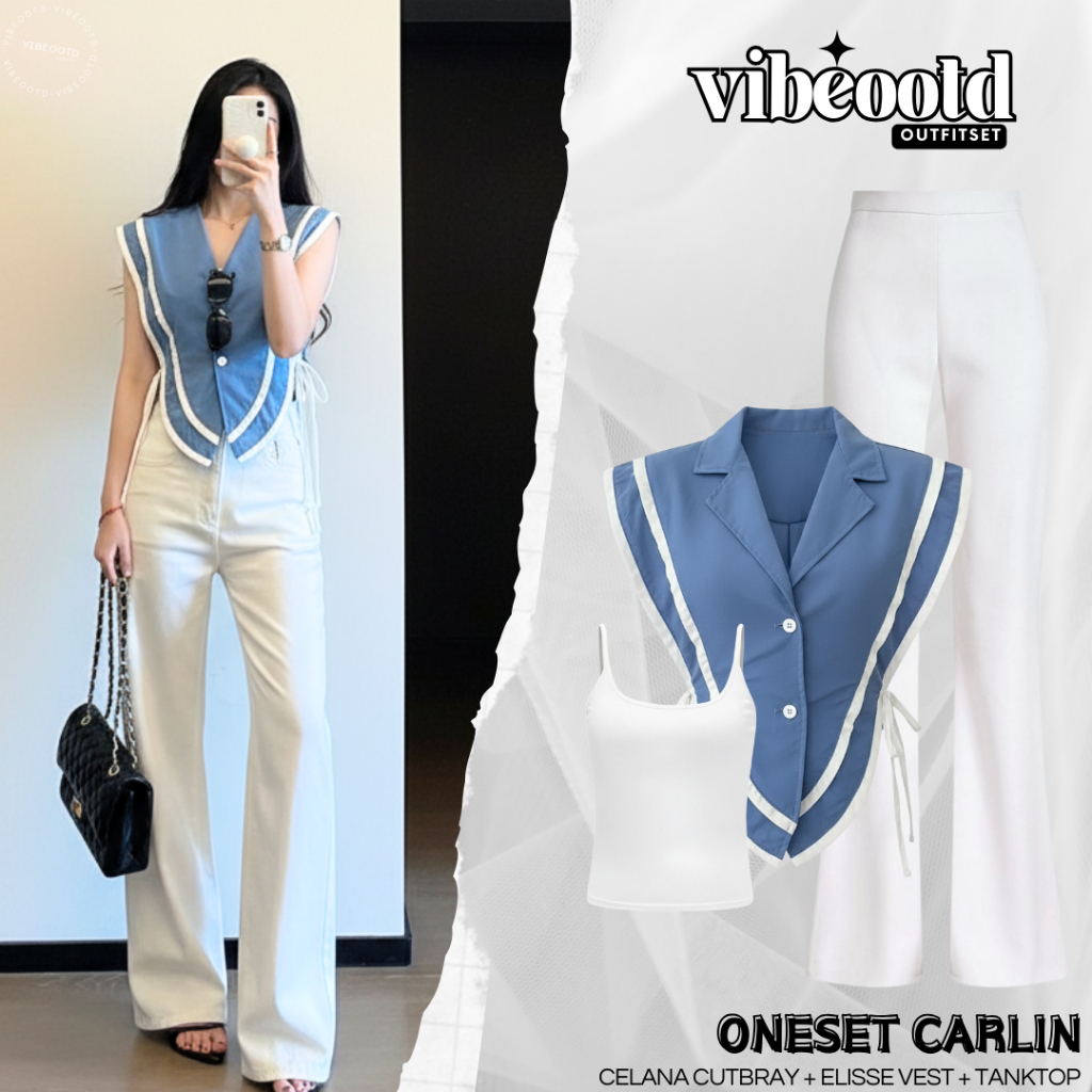 Jual Carlin Outfit Set Wanita ( Celana Cutbray + Ellise Vest + Tanktop ...