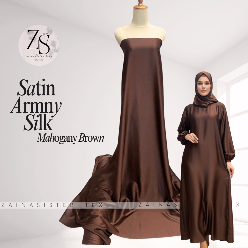 Jual 1/2 Meter Bahan Kain Satin *RMN* Silk Polos Warna Coklat Tanah ...