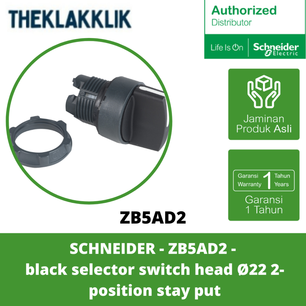 Jual SCHNEIDER - ZB5AD2 - Black Selector Switch Head Ø22 - 2-position ...
